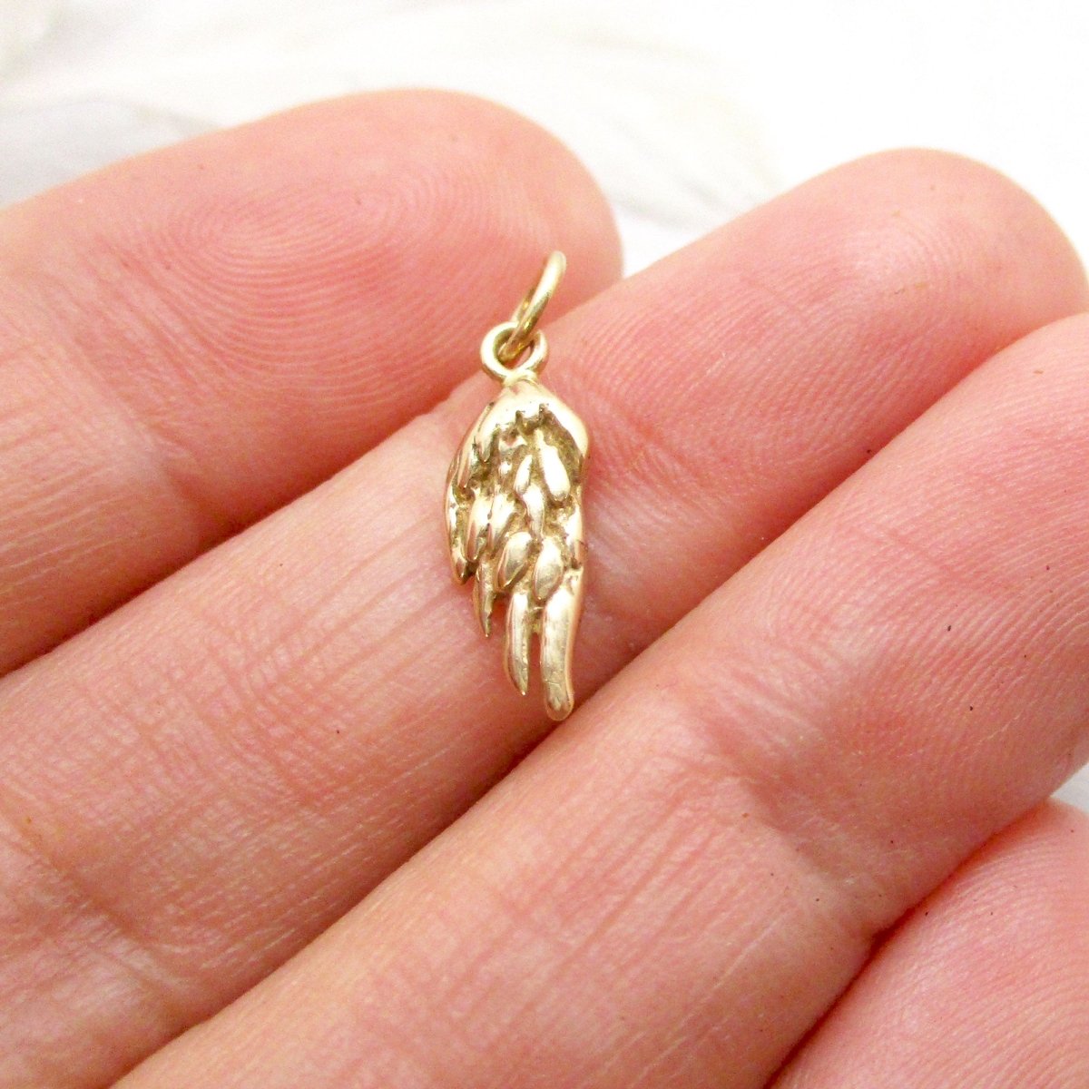 Feathered Angel Wing Charm in Solid 14 Karat Yellow Gold, Guidance and ...