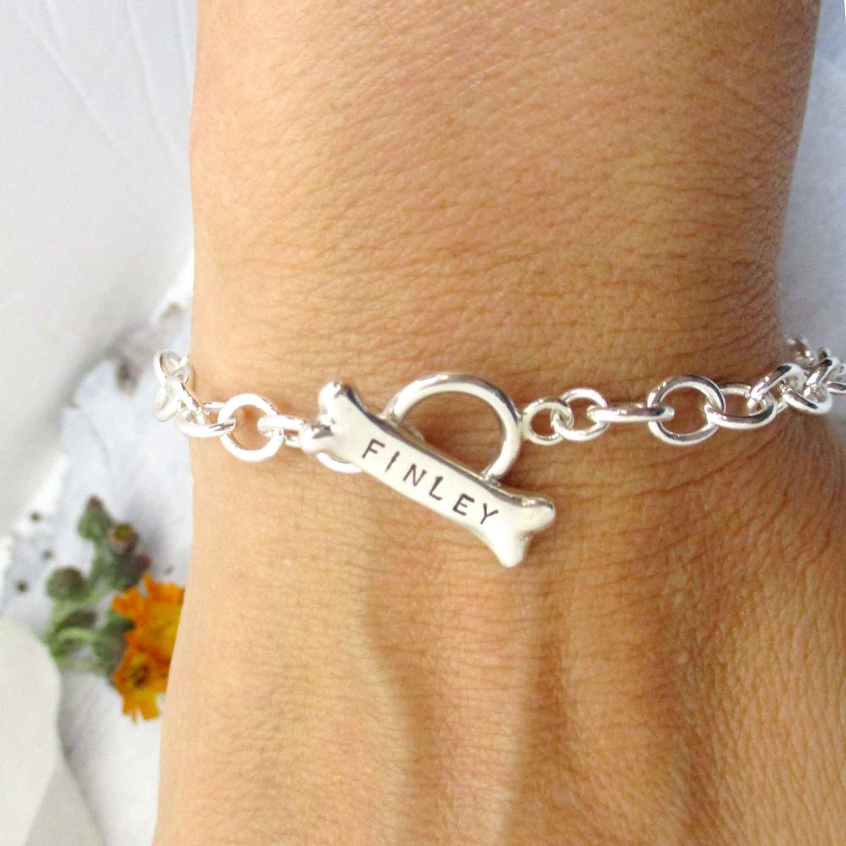 Sterling Silver Dog Bone Toggle Bracelet Custom Handmade Personalized ...