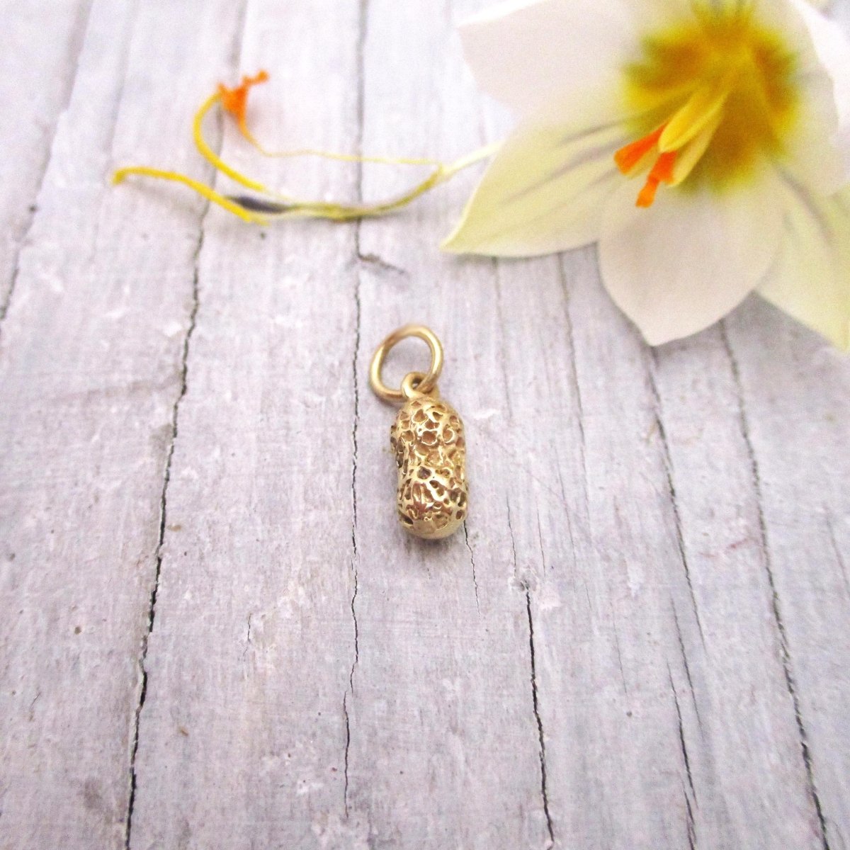 Tiny Little Peanut Charm in solid 14 Karat Gold Custom Handmade ...